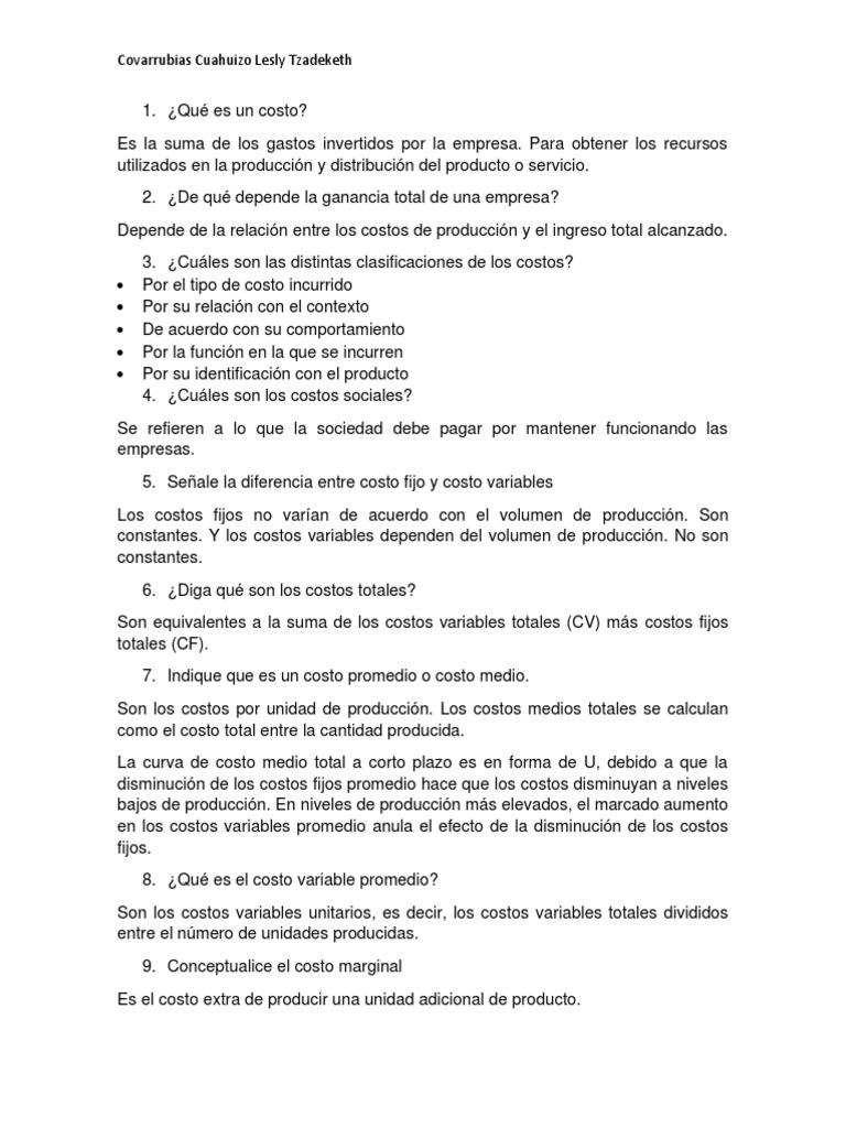 Capitulo Vi Teoría de Costos | PDF | Costo | Business