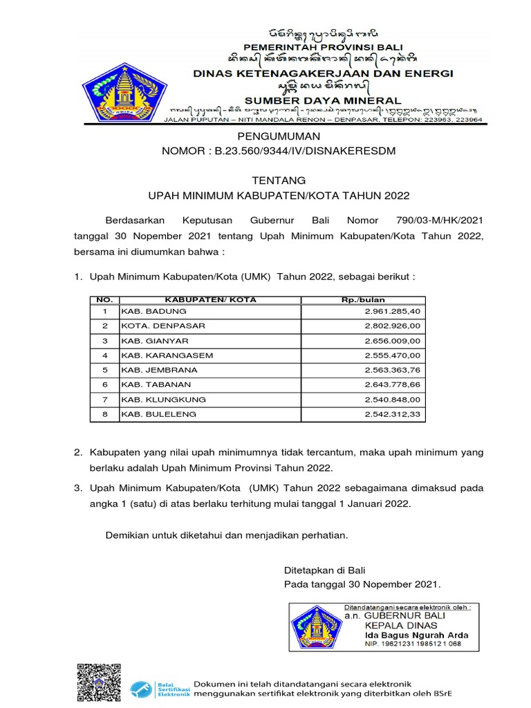 SK Gubernur Bali Nomor 790 03 M HK 2021 | PDF
