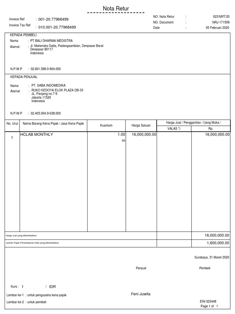 Nota Retur Balimed | PDF