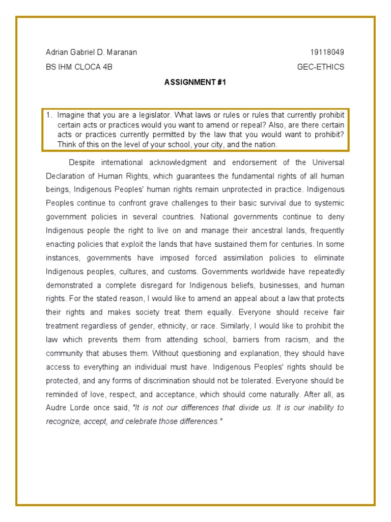 Assignment #1 | PDF | Indigenous Peoples | Truth