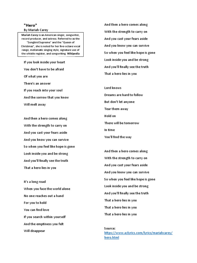 Hero Song by Mariah Carey | PDF