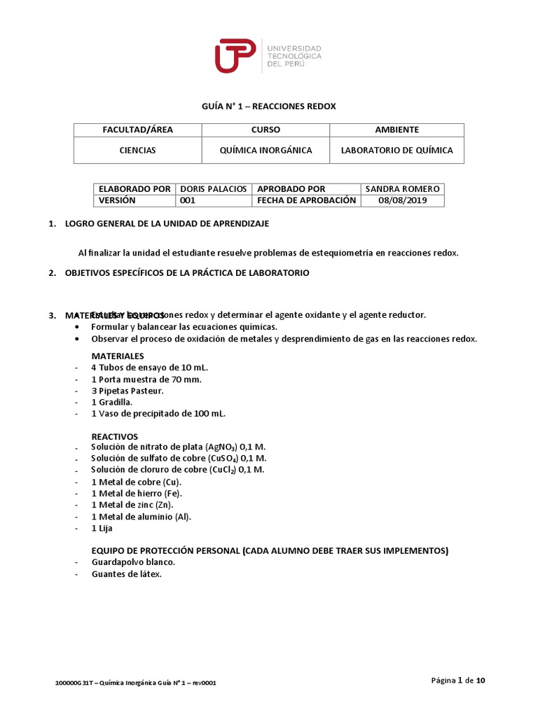 I71n Guia N°1 Reacciones Redox Pdf Redox Sustancias Químicas