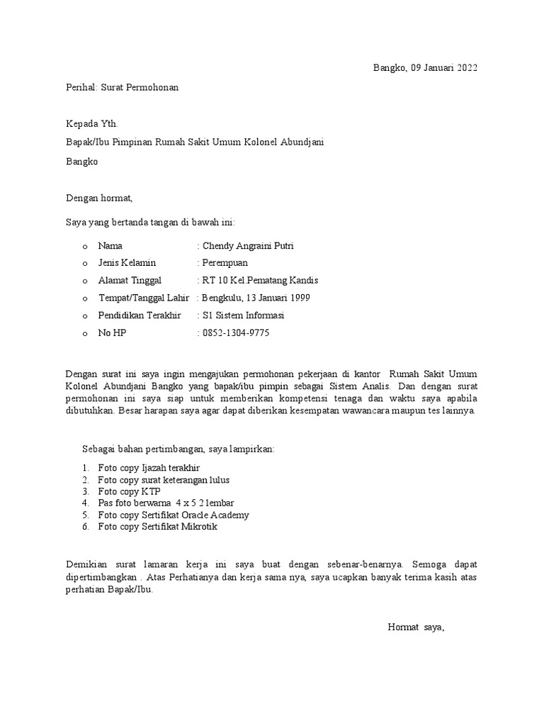 Surat Permohonan RSUD | PDF