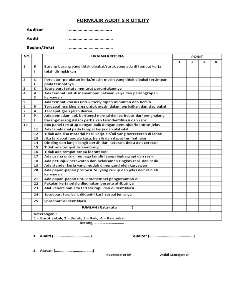 Audit 5R untuk Utilitas dan Kebersihan | PDF