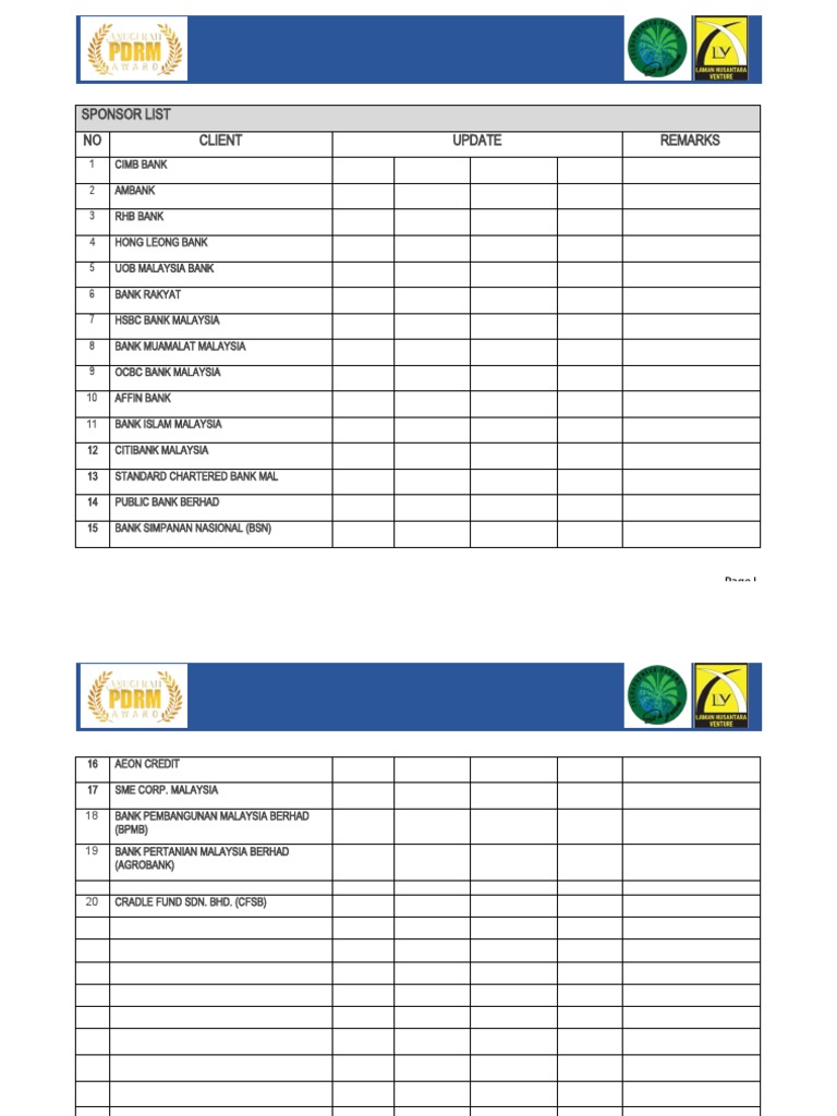 Sponsor List Bank | PDF
