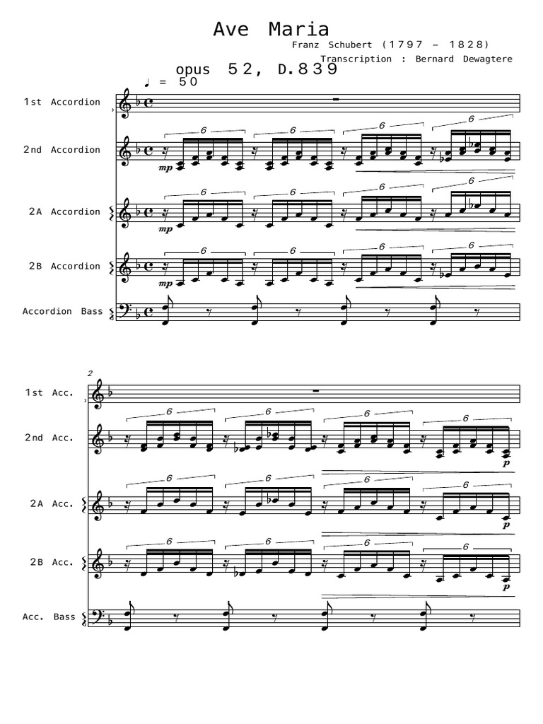 Franz Schubert's Ave Maria Accordion Sheet Music | PDF | Ave Maria ...
