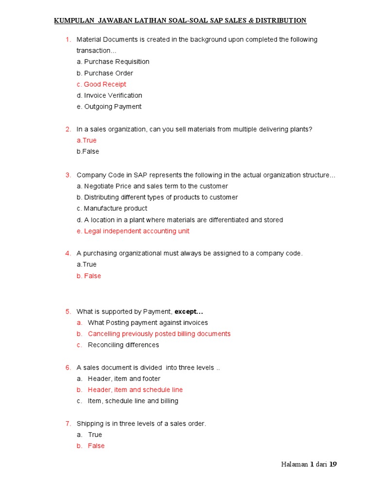 Jawaban Soal-Soal Latihan SAP Sales & Distribution | PDF | Receipt | Invoice
