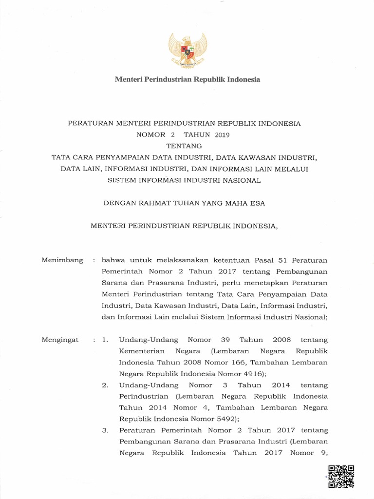 Permenperin No 2 2019 TataCaraPenyampaianDataIndustri | PDF
