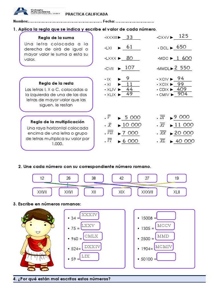 Practica de Numeros Romanos | PDF | Notación Matemática | Notación