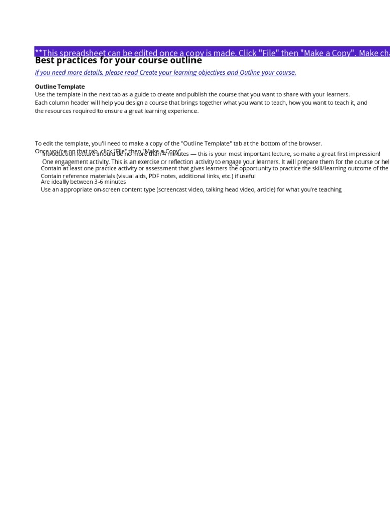 Udemy Course - Outline Template & Example - MAKE A COPY To EDIT | PDF ...