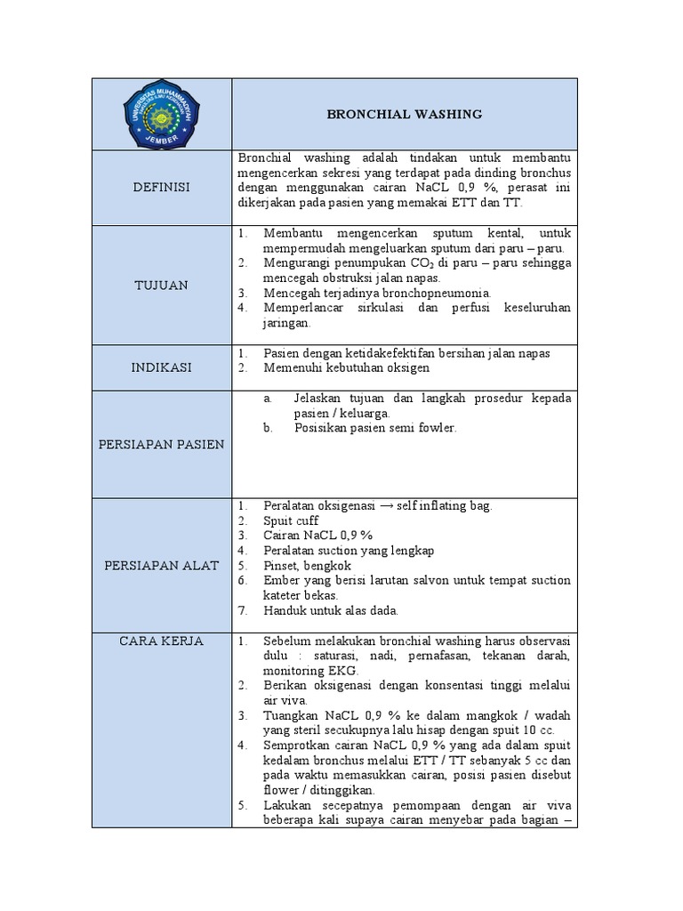SOP Bronchial Washing | PDF