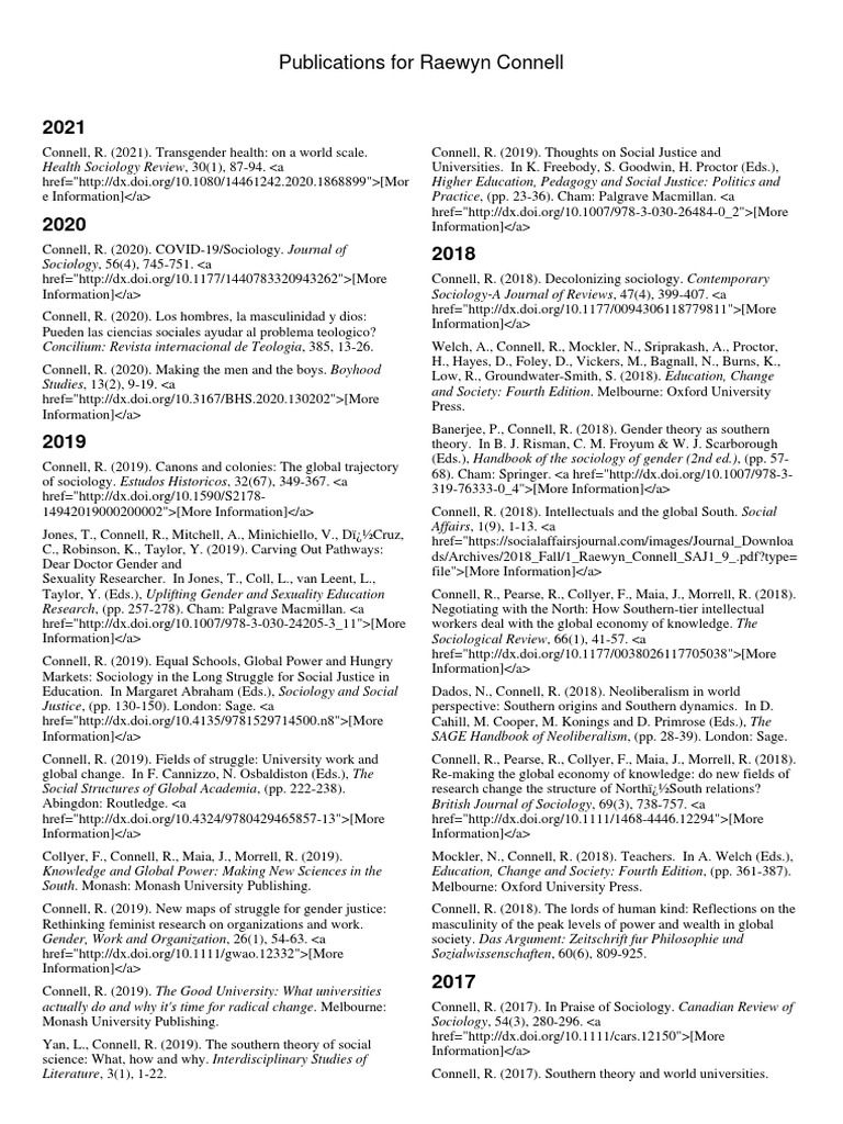 Raewyn - Connell Publications | PDF | Sociology | Gender