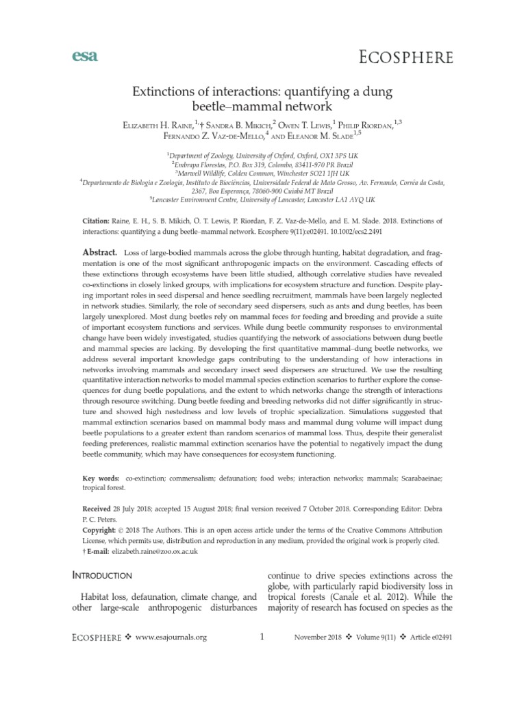 Extinctions of Interactions Quantifying A Dung Bee | PDF | Food Web | Beetle