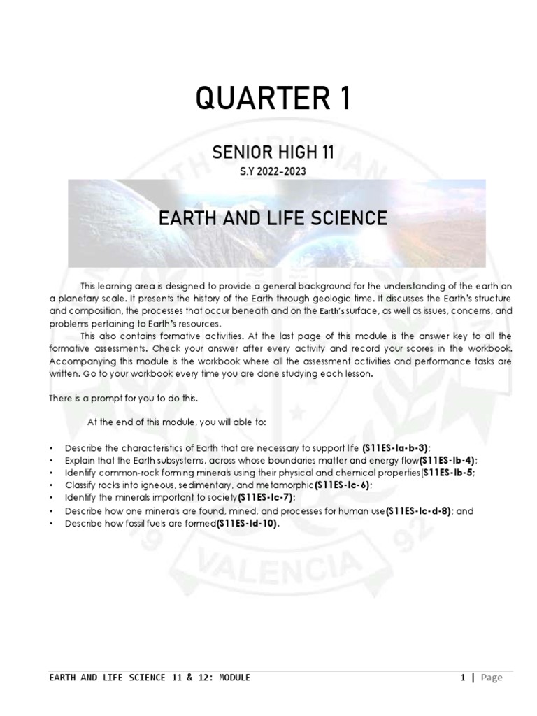 Earth Science Module 1 Final Edited Grade 11 | PDF | Rock (Geology ...