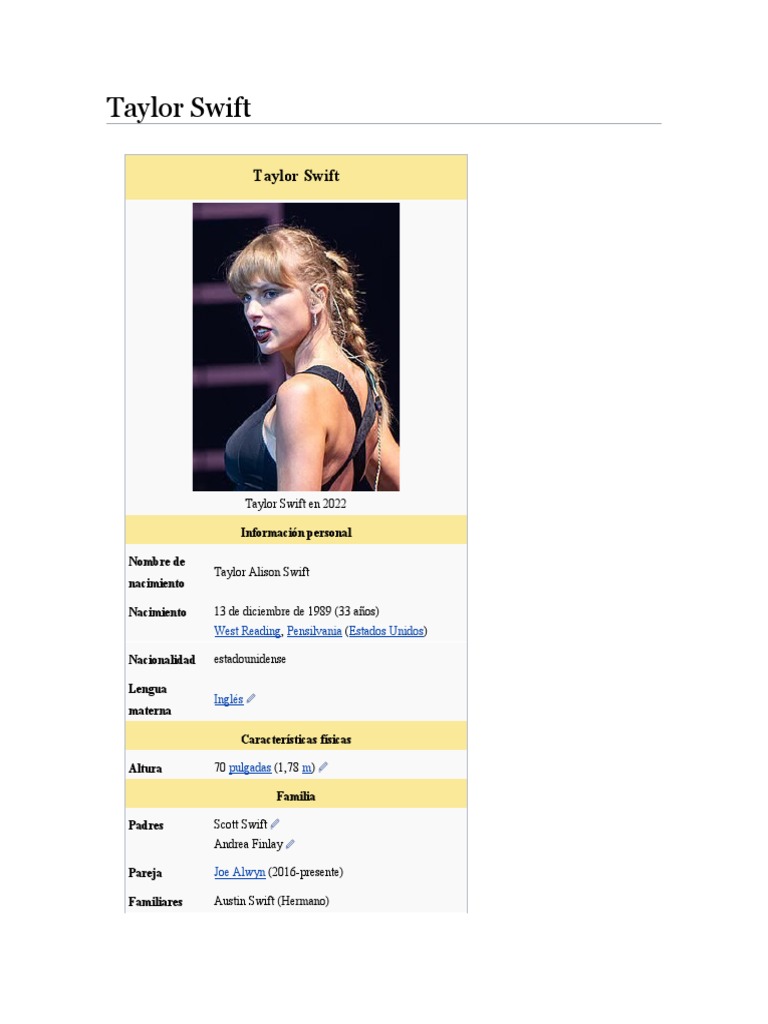 Taylor Swift: Biografía y carrera | PDF | Taylor Swift | Industria de ...