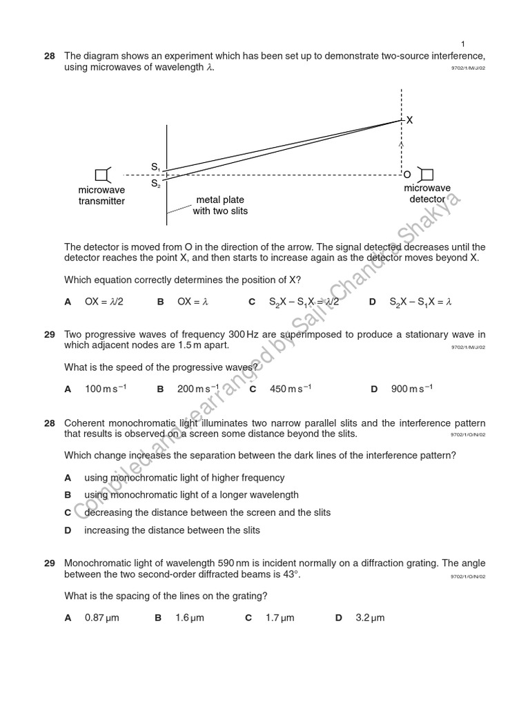 Wave Interference and Diffraction Problems | PDF | Wavelength | Diffraction