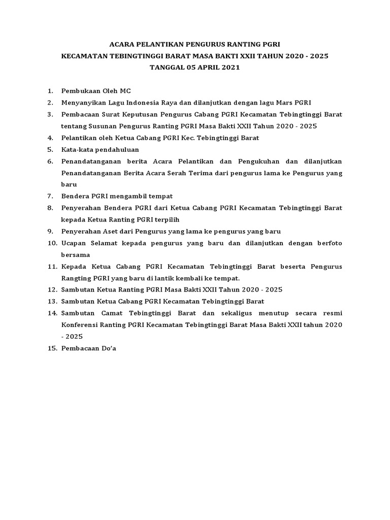 Pelantikan Pengurus Ranting PGRI 2021 | PDF