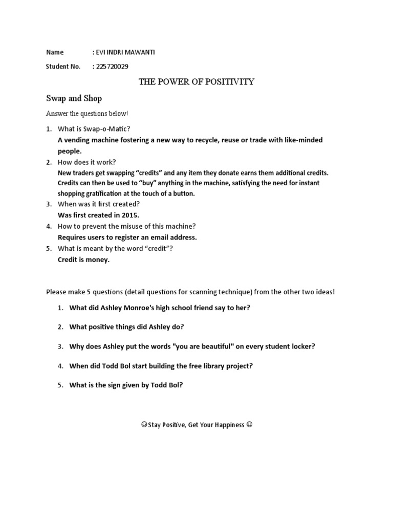 The Power of Positivity Worksheet | PDF