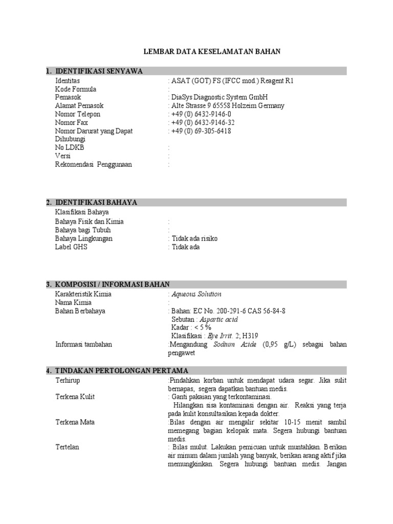 Asat (Got) Fs (Ifcc Mod.) Reagent r1 | PDF