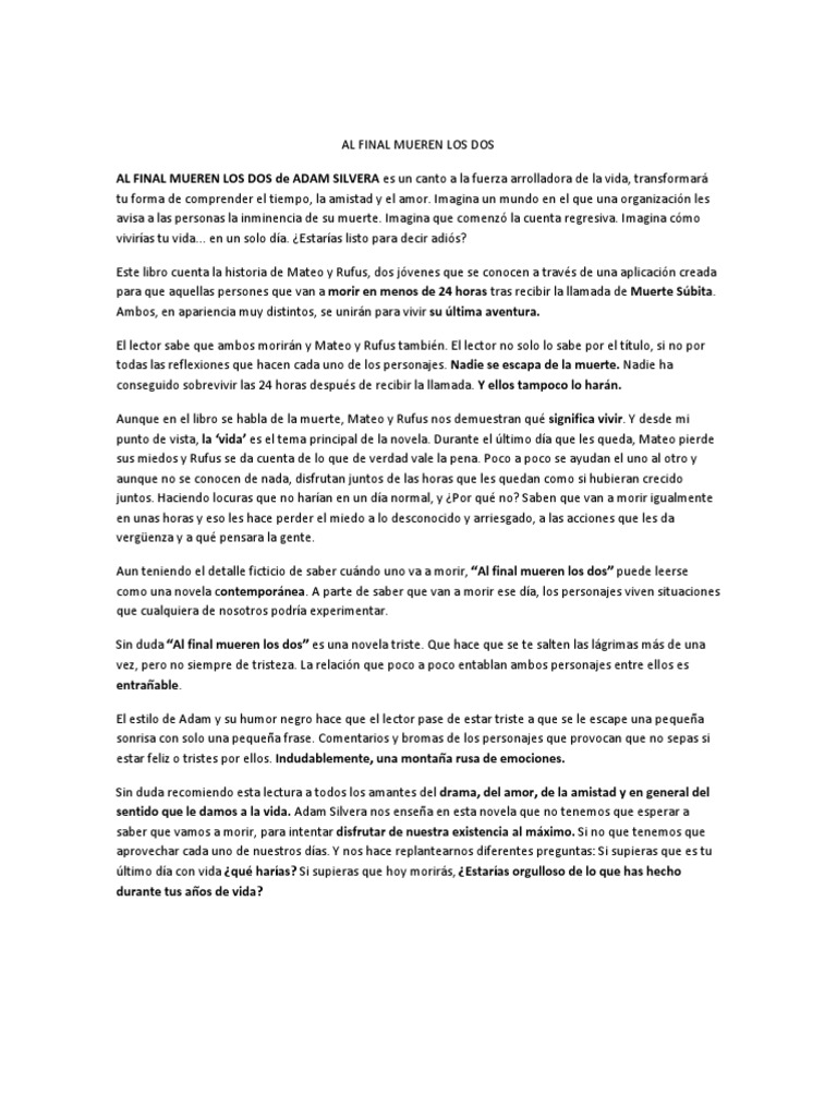 Al Final Mueren Los Dos | PDF | Muerte | Novelas