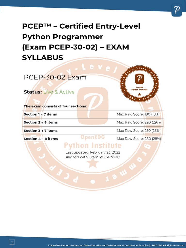 PCEP Exam Syllabus | PDF | Control Flow | Parameter (Computer Programming)