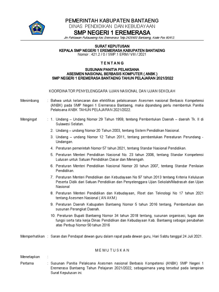 SK Panitia ANBK 1 Ermes 2122 | PDF