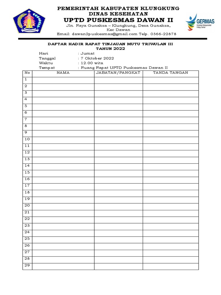 Daftar Hadir RTM | PDF