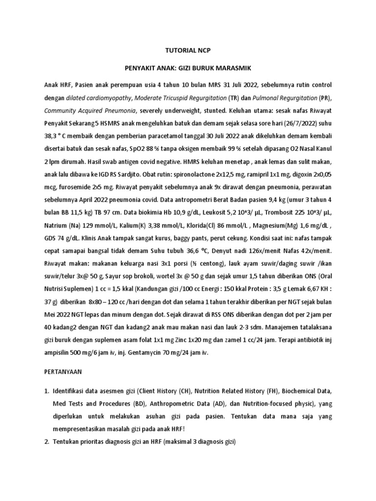 2022-Ncp-Kunci Jawaban Tutorial 1 Diagnosis Gizi | PDF