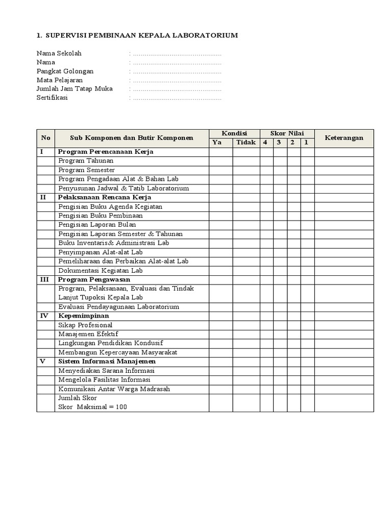Supervisi Pembinaan Kepala Laboratorium | PDF | Karier & Perkembangan