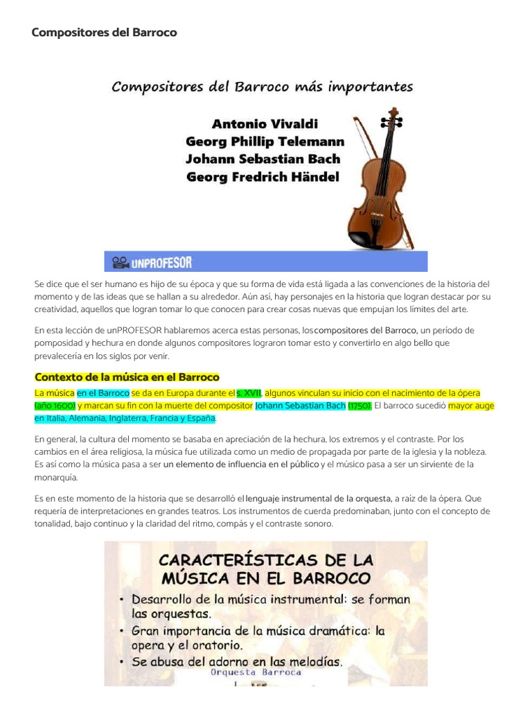 Compositores Del Barroco | PDF | Johann Sebastian Bach | Barroco
