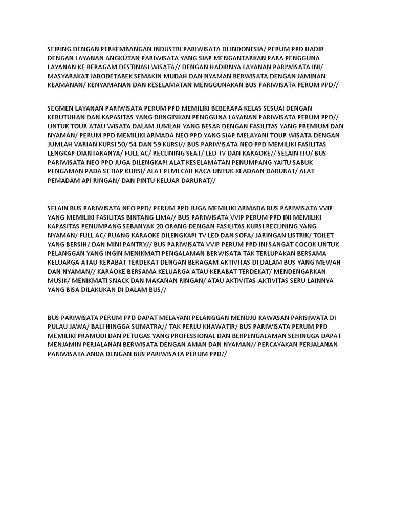 Layanan Bus Pariwisata Perum PPD | PDF