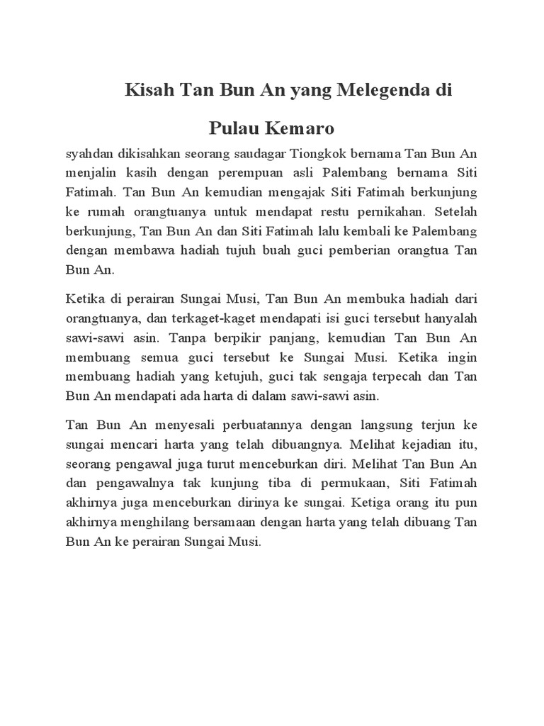 Kisah Tan Bun An Yang Melegenda Di Pulau Kemaro | PDF | Puisi | Klasik