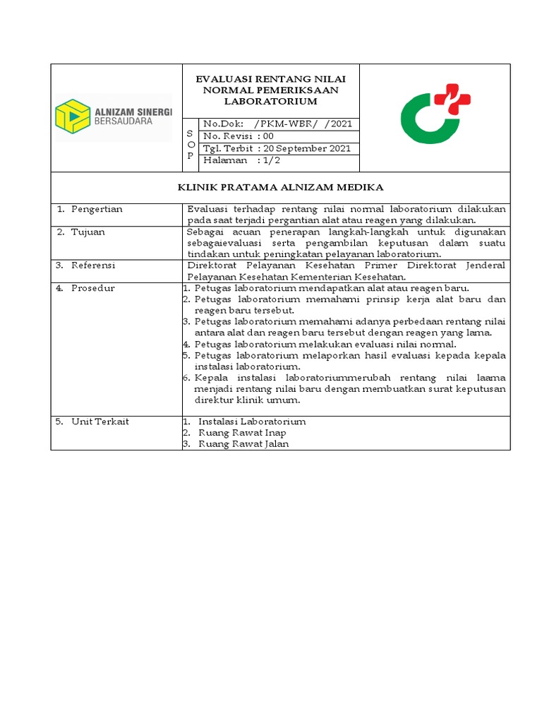 Sop Evaluasi Rentang Nilai Normal Pemeriksaan Laboratorium | PDF