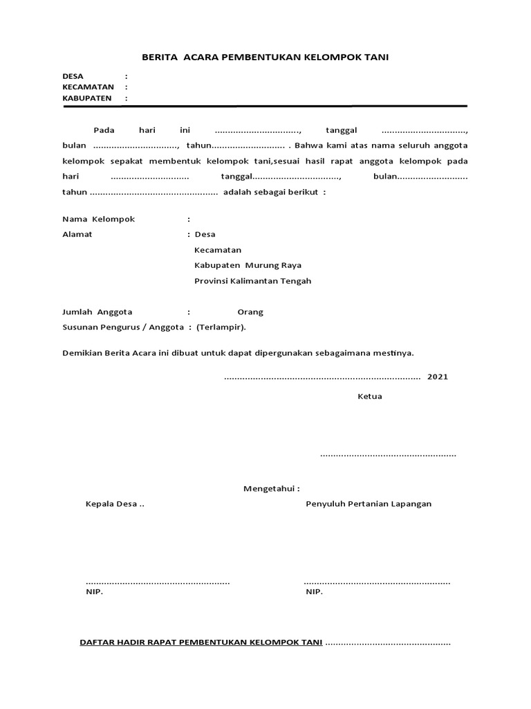 Berita Acara Pembentukan Kelompok Tani 2021 | PDF