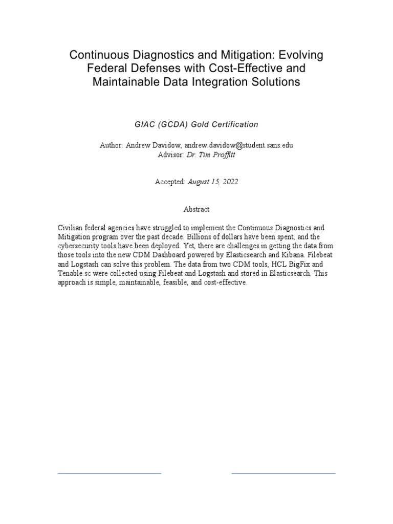 Sans Continuous Diagnostics and Mitigation Evolving Federal Defenses ...