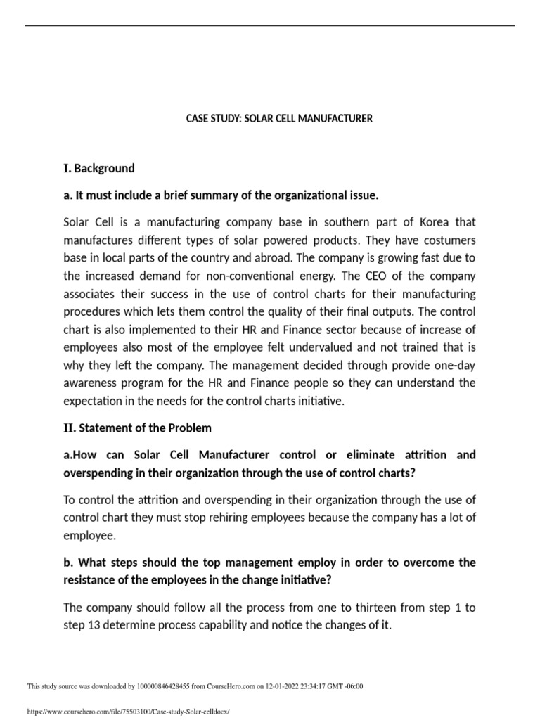 Case Study Solar Cell | PDF | Experiment | Employment