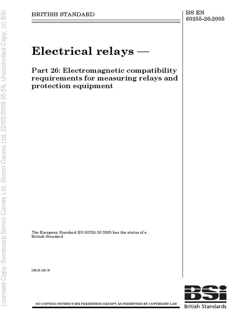 311 Bs En 60255 2005 026 Electromagnetic Compatibility Requirements For