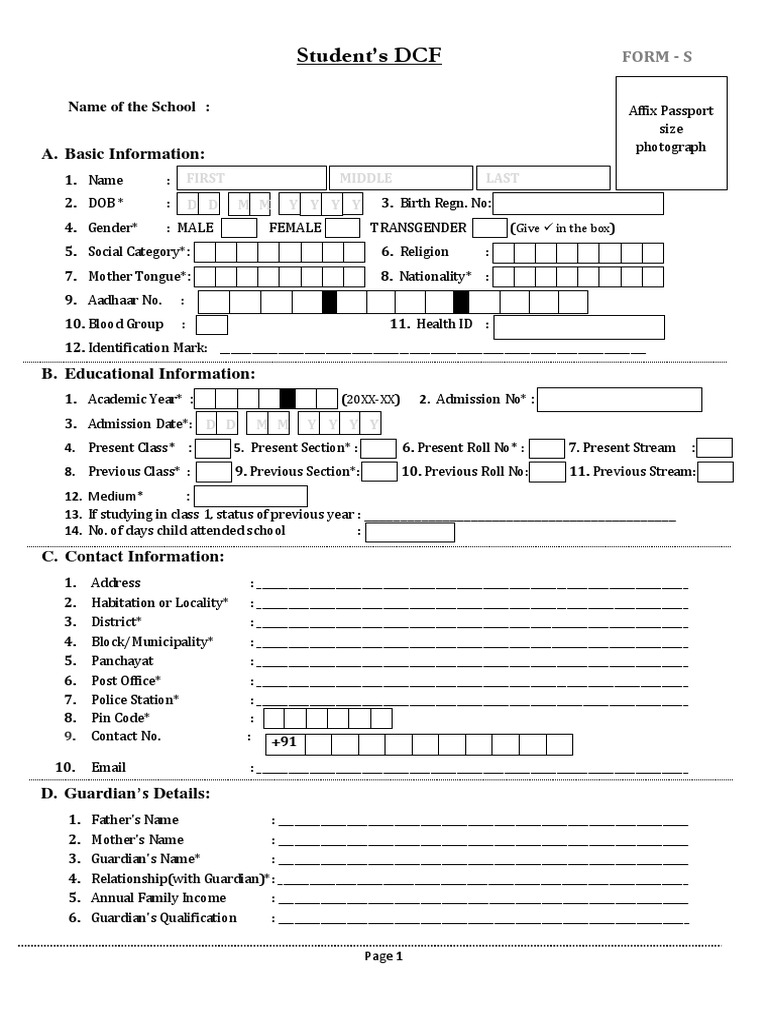 Student DCF Form for School Enrollment | PDF | Career & Growth