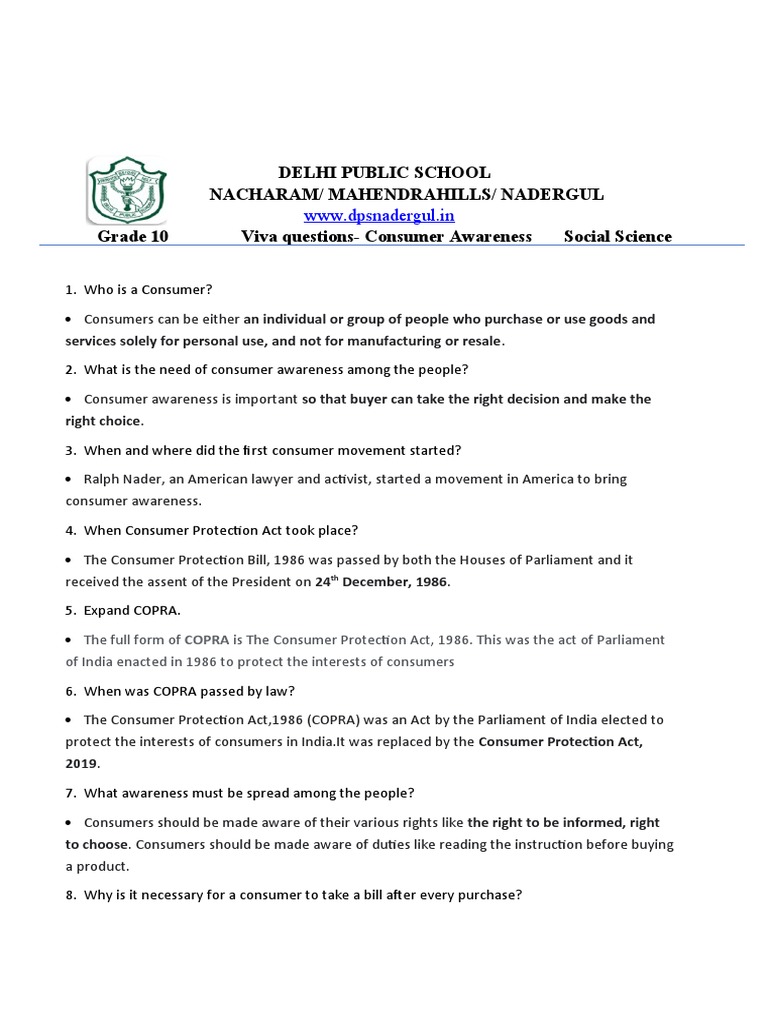 Class 10 Consumer Awareness Guide | PDF | Consumer Protection ...