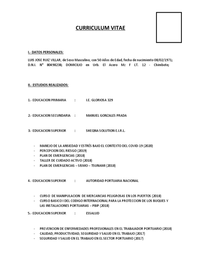 Curriculum Vitae - Luis Jose Ruiz Villar | PDF