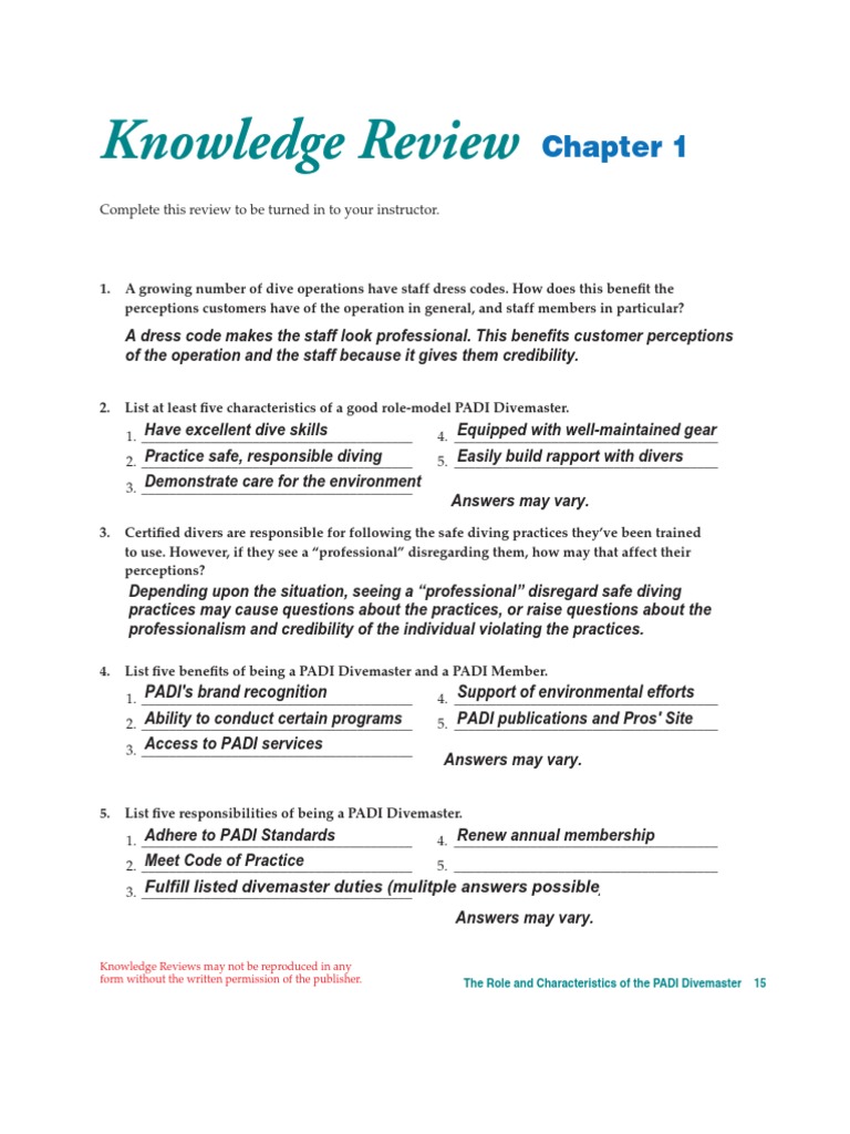 PADI Divemaster Knowledge Review Guide | PDF | Scuba Diving ...