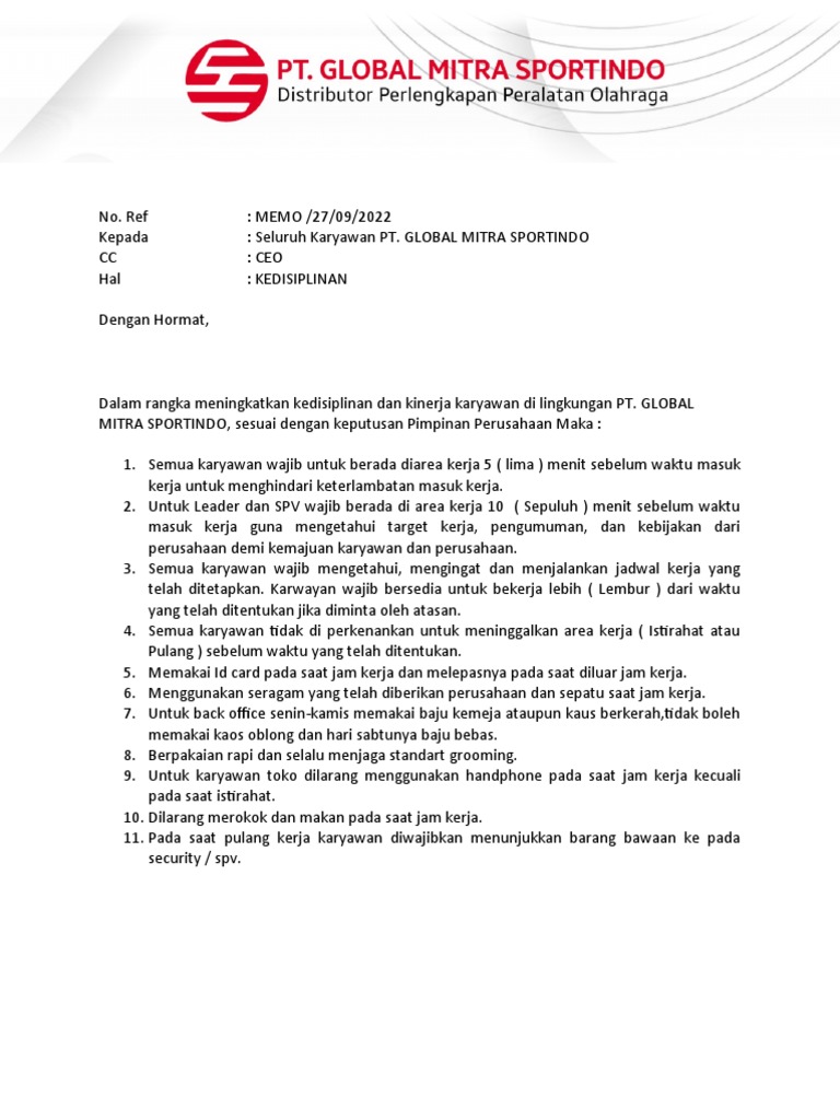 Memo Kedisiplinan | PDF | Bisnis