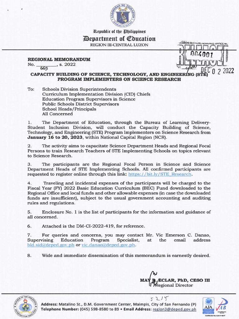 RM No. 665 s.2022 Capacity Buidling of Science Technology and ...