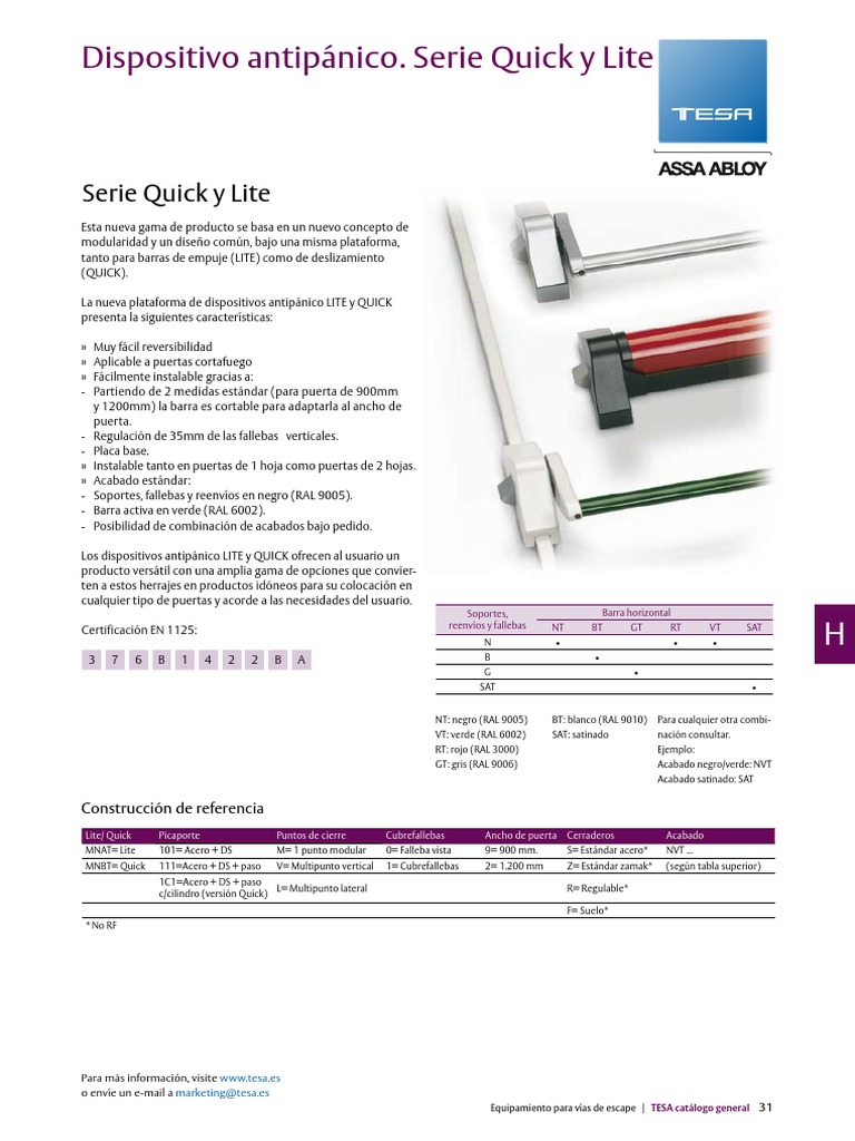 Dispositivos Antipánico TESA Quick y Lite | PDF | Componentes ...