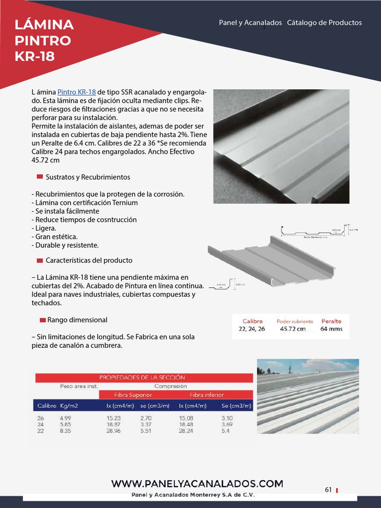 Catálogo de Lámina Pintro KR-18 | PDF