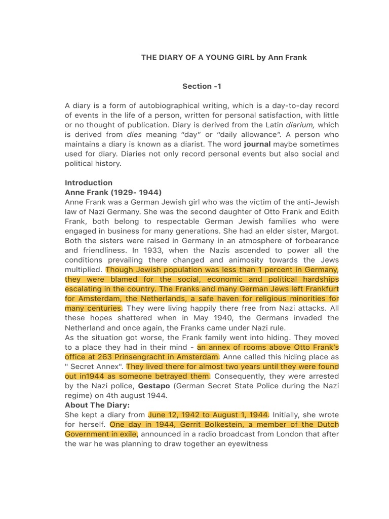 1 The Diary of A Young Girl by Ann Frank | PDF | Anne Frank | Antisemitism