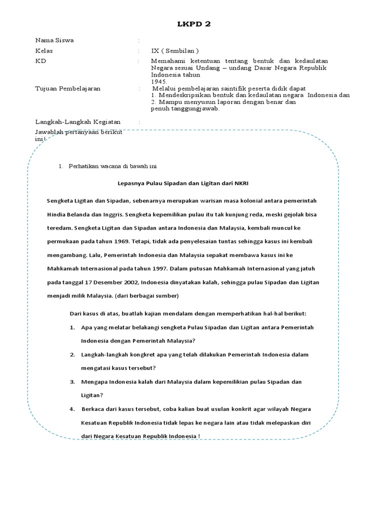 LKPD 2 Kelas 9 PPKN Bab 3 Kedaulatan NKRI | PDF