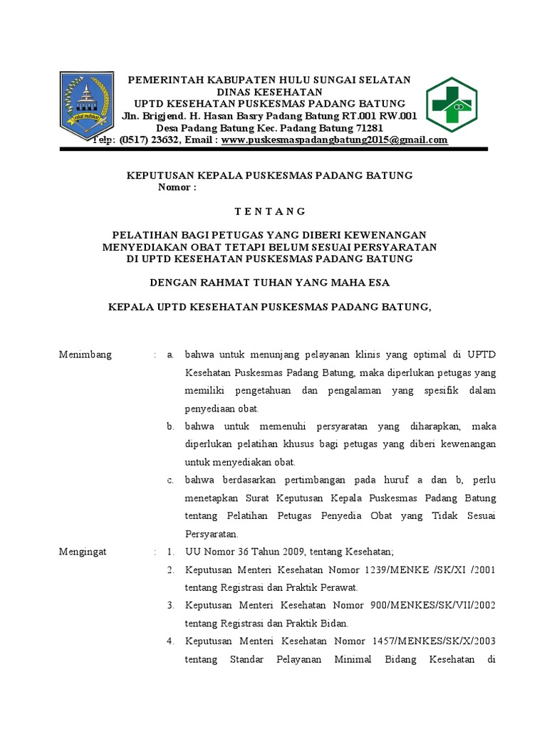 SK Pelatihan Bagi Petugas Yang Diberi Kewenangan Menyediakan Obat ...