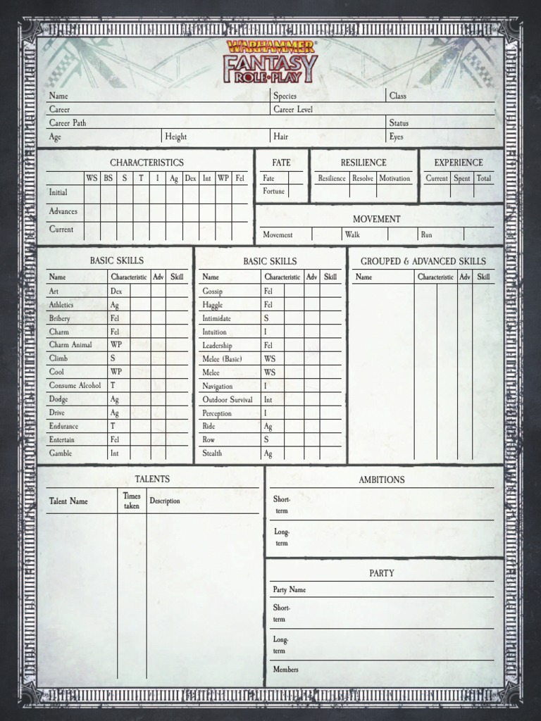 WarhammerFantasyCharacter Sheet | PDF | Leisure | Sports