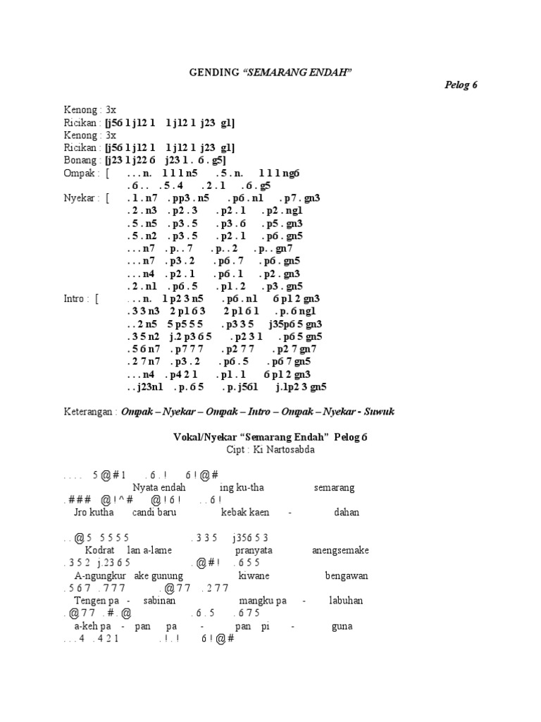 Notasi Gending Semarang Endah 2 | PDF